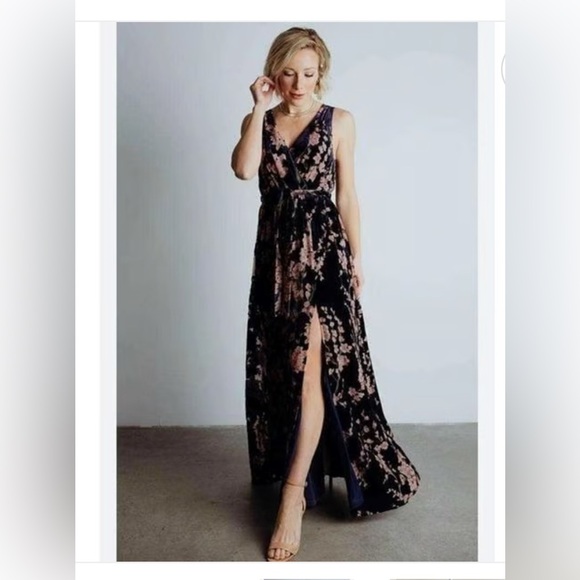 Baltic Born | Dresses | Nwt Baltic Born Lennon Velvet Floral Maxi Front Slit Dress In Black 89 ...